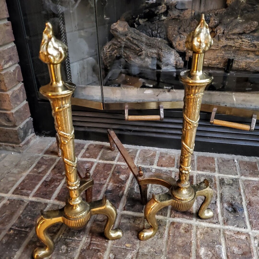 Vintage Olympic Torch Flame Torch Brass Fireplace Andirons RARE - Etsy