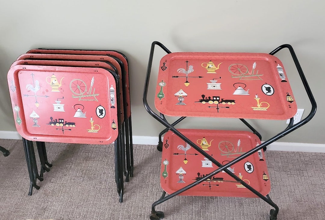 Vintage 1950's Cal Dak Toleware Metal TV Trays With Tray Stand - Etsy