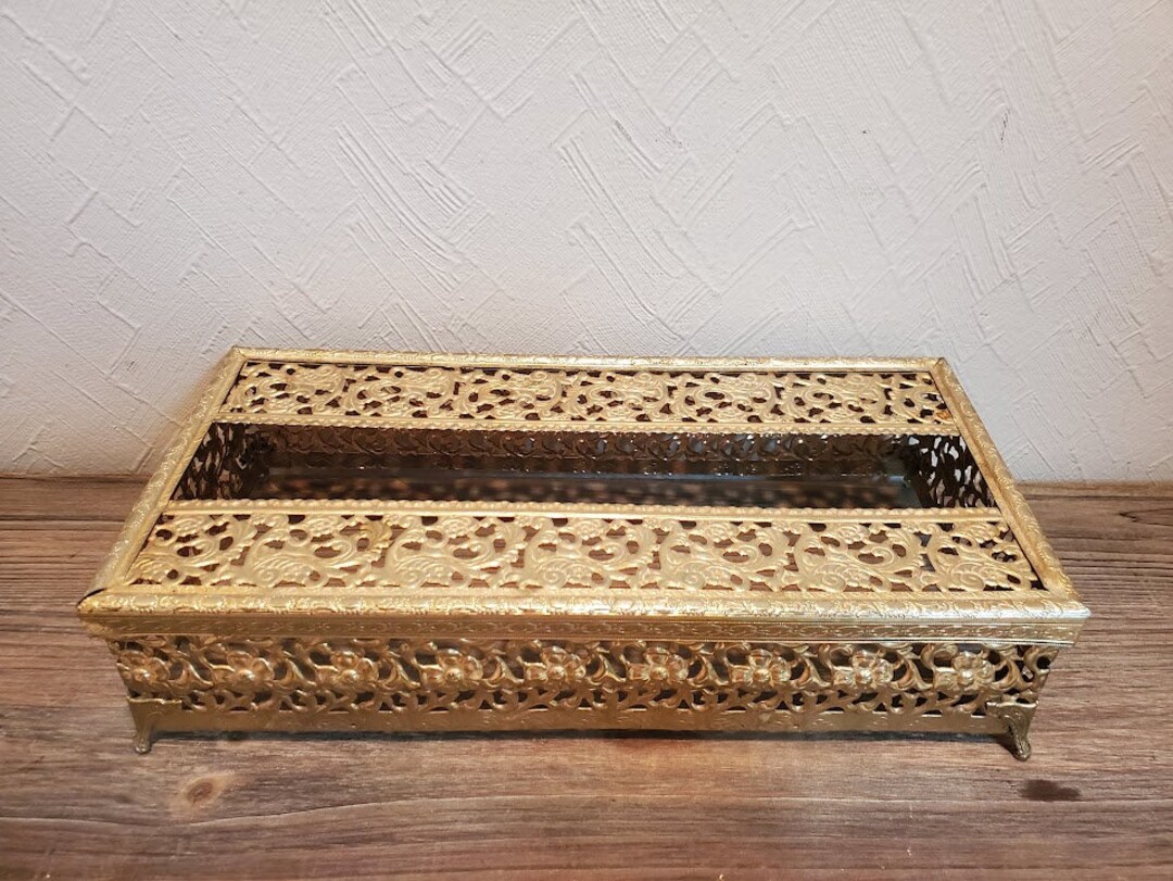 Vintage 24K Gold Plated Filigree Tissue Dispenser - Etsy