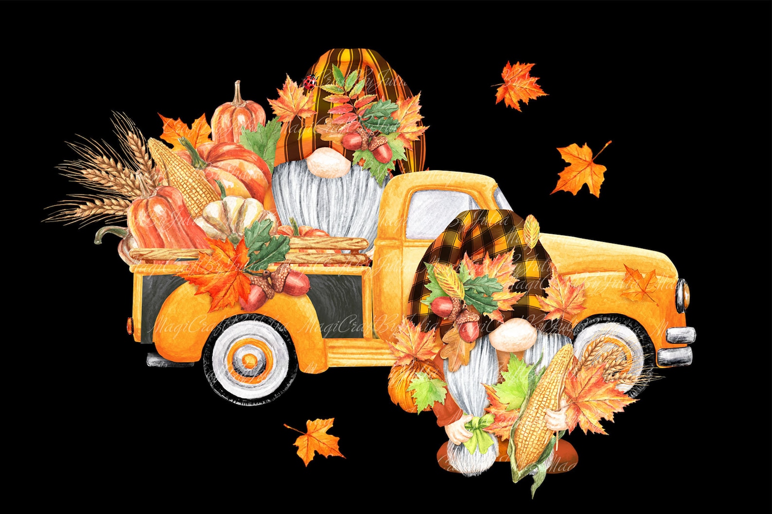 Gnome Fall Truck PNG Clipart Hand Drawn Autumn Pumpkins Cute | Etsy