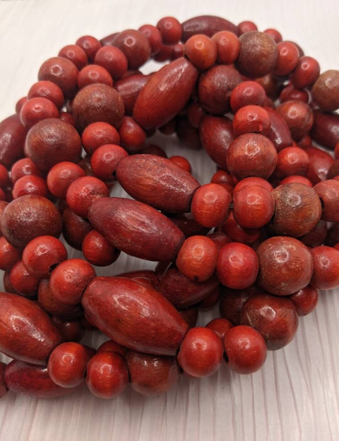 8 Foot RED WOODEN BEAD String With Round and Oblong Beads Vintage - Etsy
