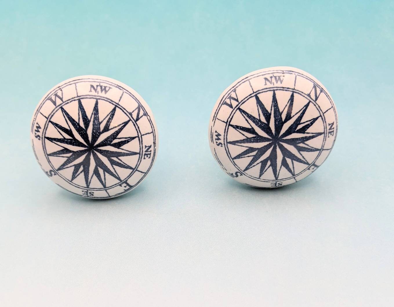 PORCELAIN Blue and White COMPASS DRAWER Pull/knob, Coat Hook, Hat Hook ...