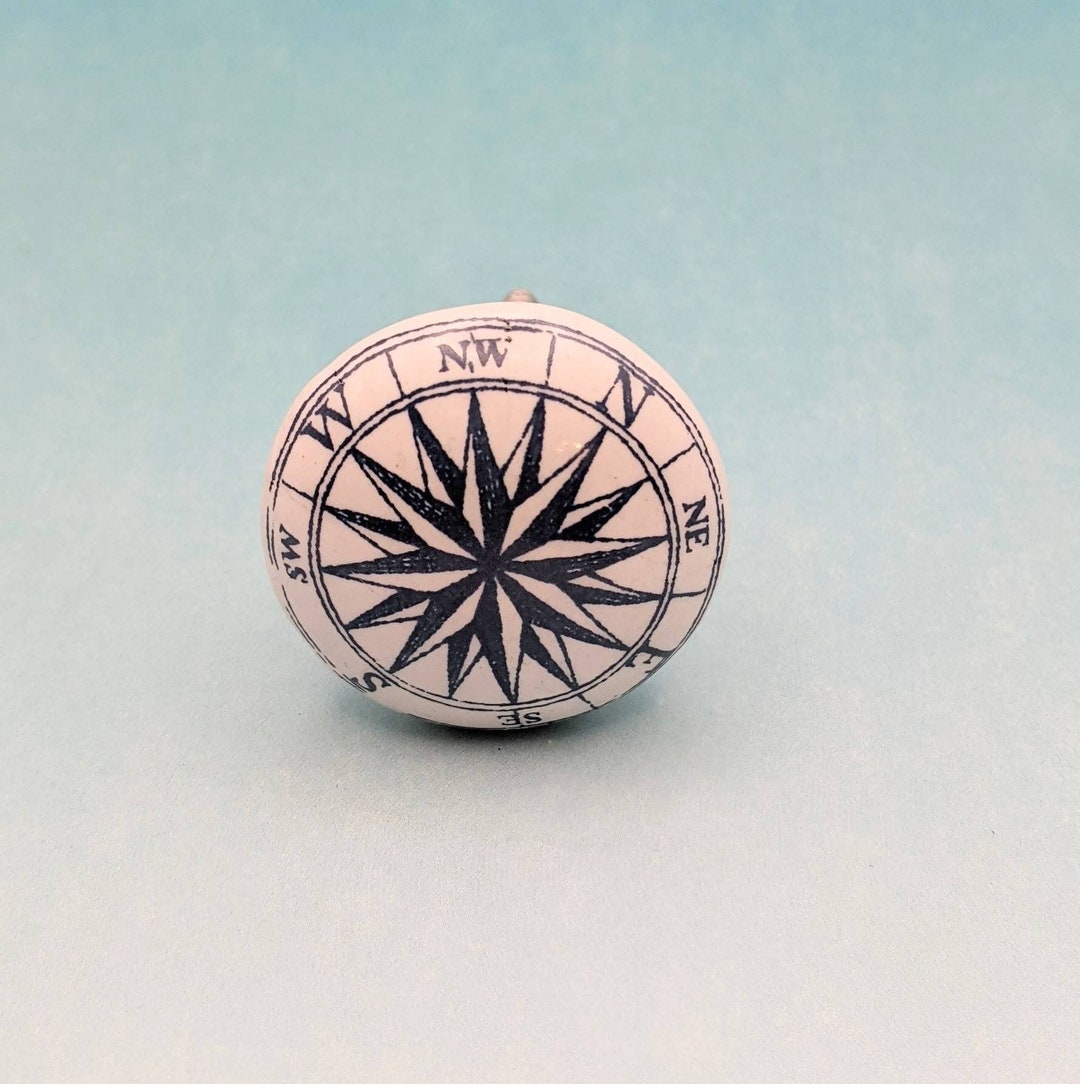 Porcelain Compass Drawer Pull: Blue and White Knob, Coat Hook - Etsy