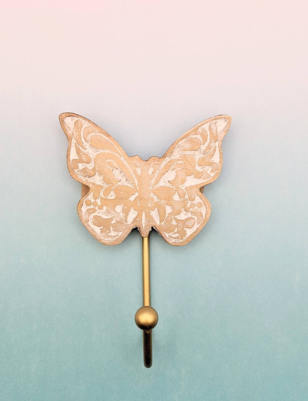 WOODEN BUTTERFLY HOOK With White Wash, Coat Hook, Plant Hanger, Hat ...