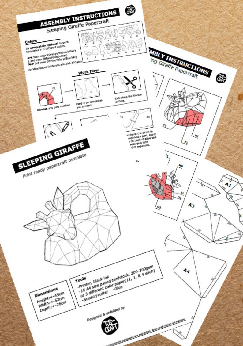 Sleeping Giraffe Paper Model, Animal Papercraft DIY Low Poly Pdf ...