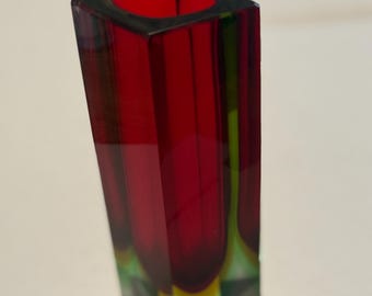 Uranium Red Yellow and Transparent Murano Glass Vase, Flavio Poli 1970s ...