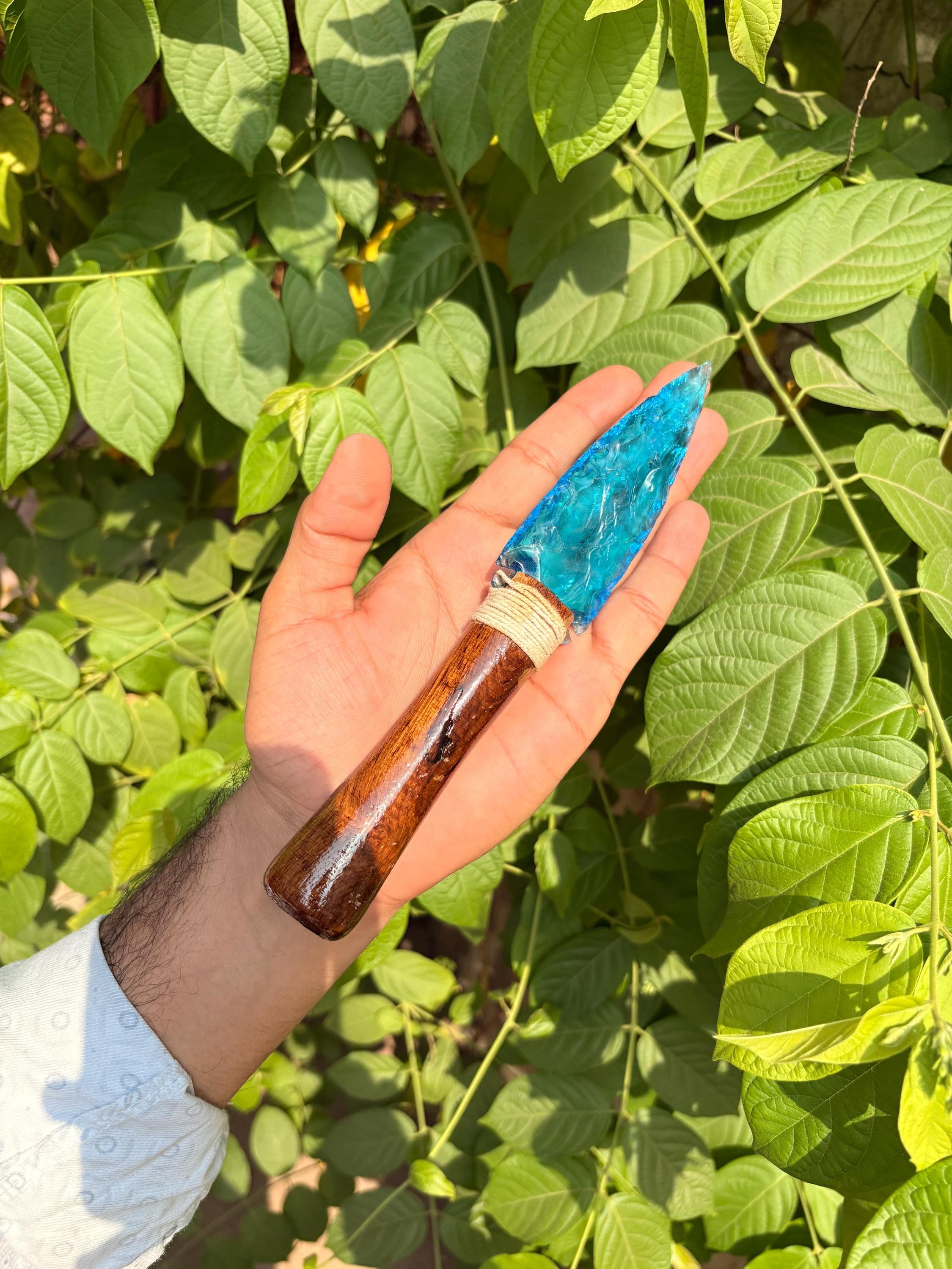 Blue Aqua Obsidian Athame Knife-handmade Crystal Blade With Wood Handle ...