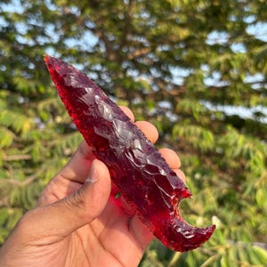 Hand Carved 6" Red Obsidian Knife: Agate Blade Gemstone Spearhead - Etsy