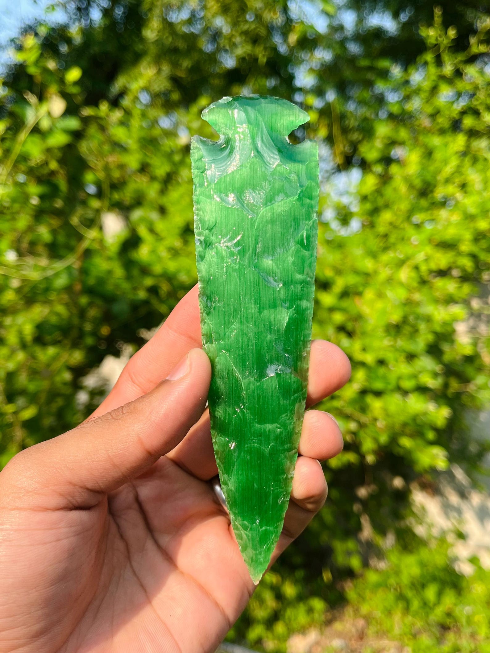 6 Handcrafted Green Fiber Optic Obsidian Arrowhead Knife Unique Aqua ...