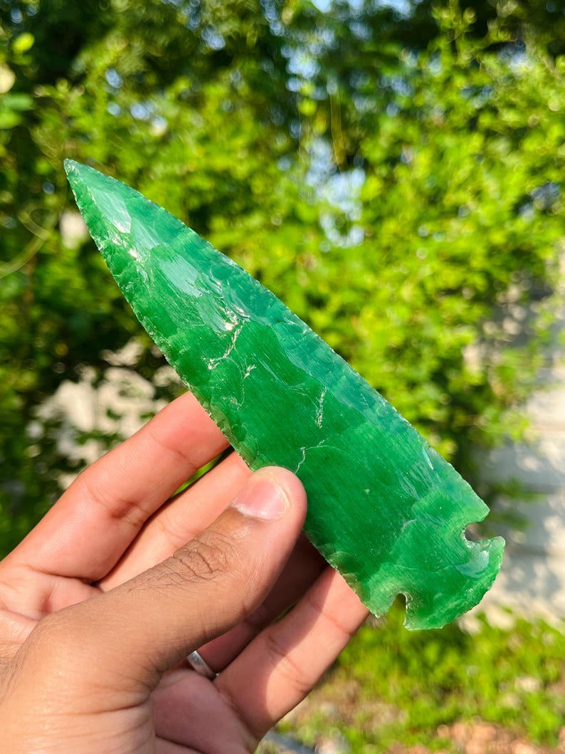 6 Handcrafted Green Fiber Optic Obsidian Arrowhead Knife Unique Aqua ...