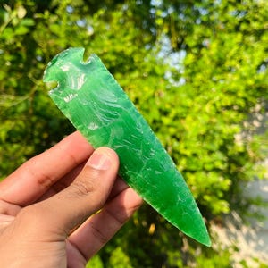 6” Handcrafted Green Fiber Optic Obsidian Arrowhead Knife | Unique Aqua ...