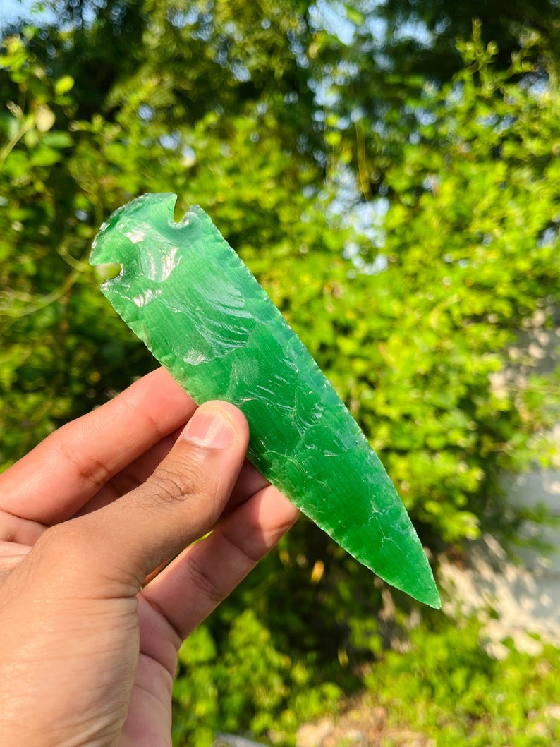 6 Handcrafted Green Fiber Optic Obsidian Arrowhead Knife Unique Aqua ...