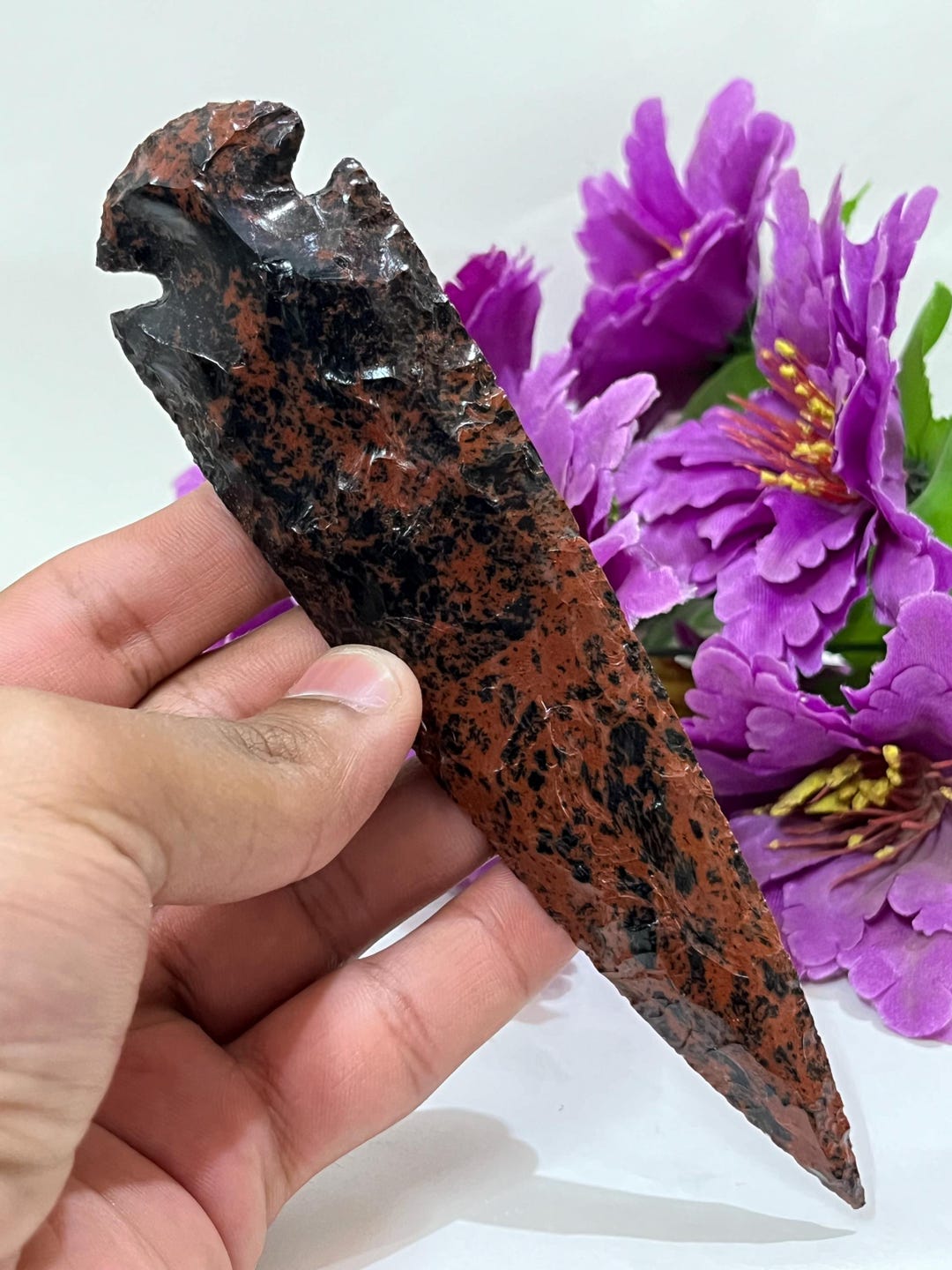 Hand-carved Mahogany Obsidian Arrowhead: Natural Healing Crystal Decor ...