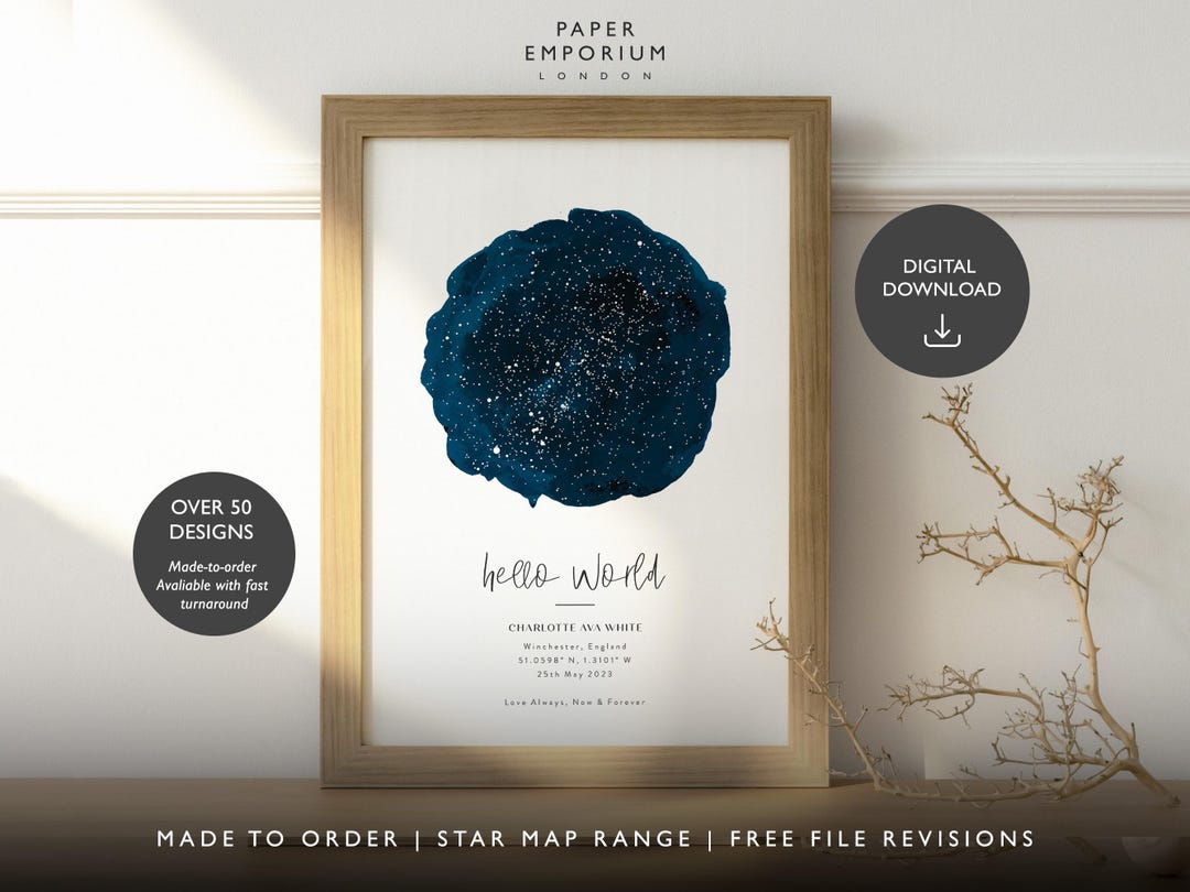 New Baby Hello World Star Map, Special Date Anniversary Gift, Night Sky Print, Star Map Poster ...