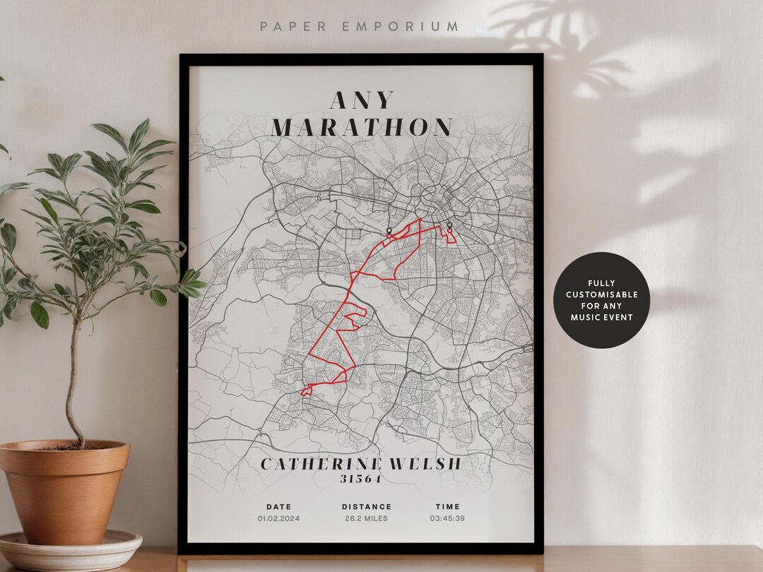 Personalised Marathon Completion Map: Custom Runner Gift for Manchester ...