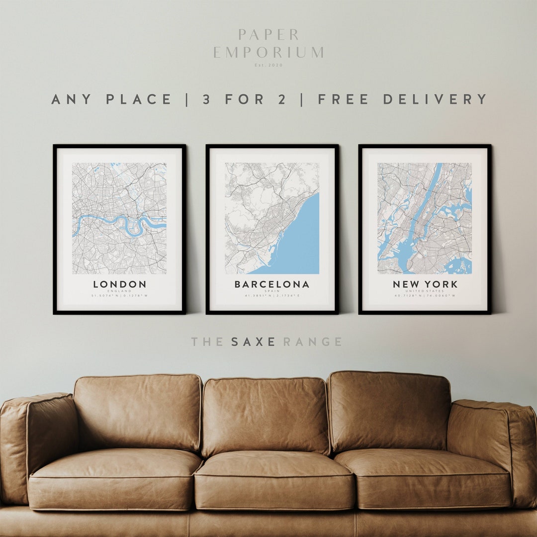 Custom City Map Print: Personalised Location Art, Any Place (3 for 2) - Etsy