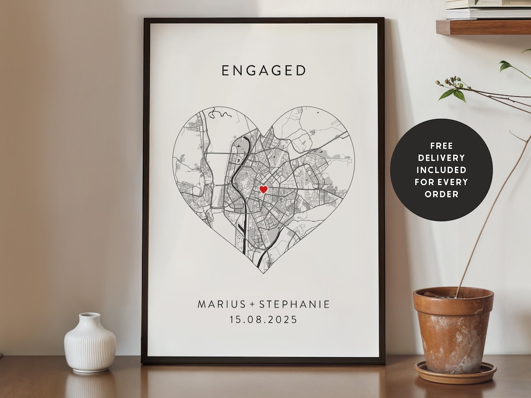 Custom Engagement Map Print: Personalised Location Keepsake - Etsy UK