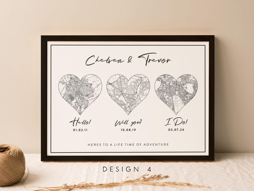 Personalized Couples Heart Map Print – Anniversary Gift - Etsy