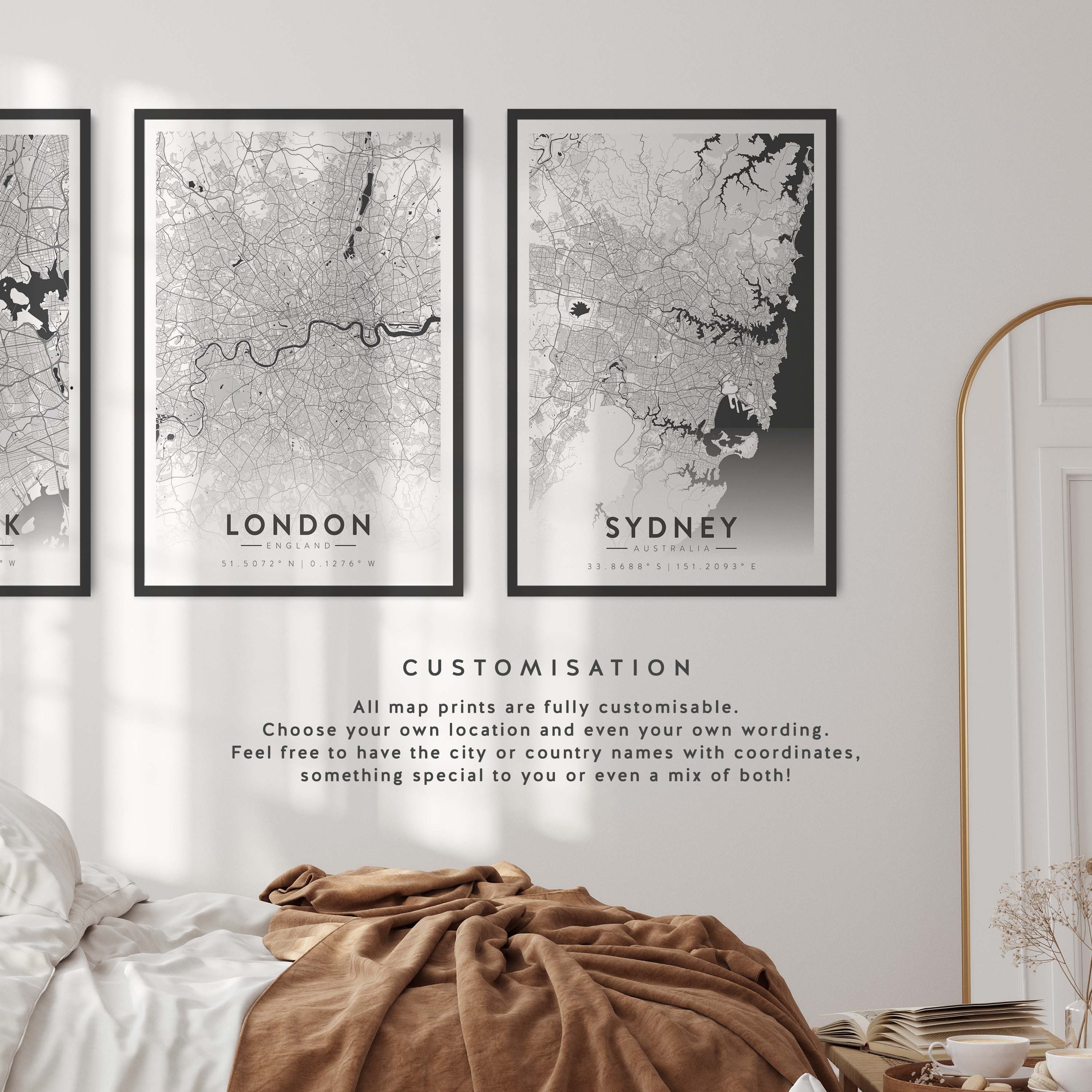 Framed Custom Map Print Any Town or City Location Framed - Etsy