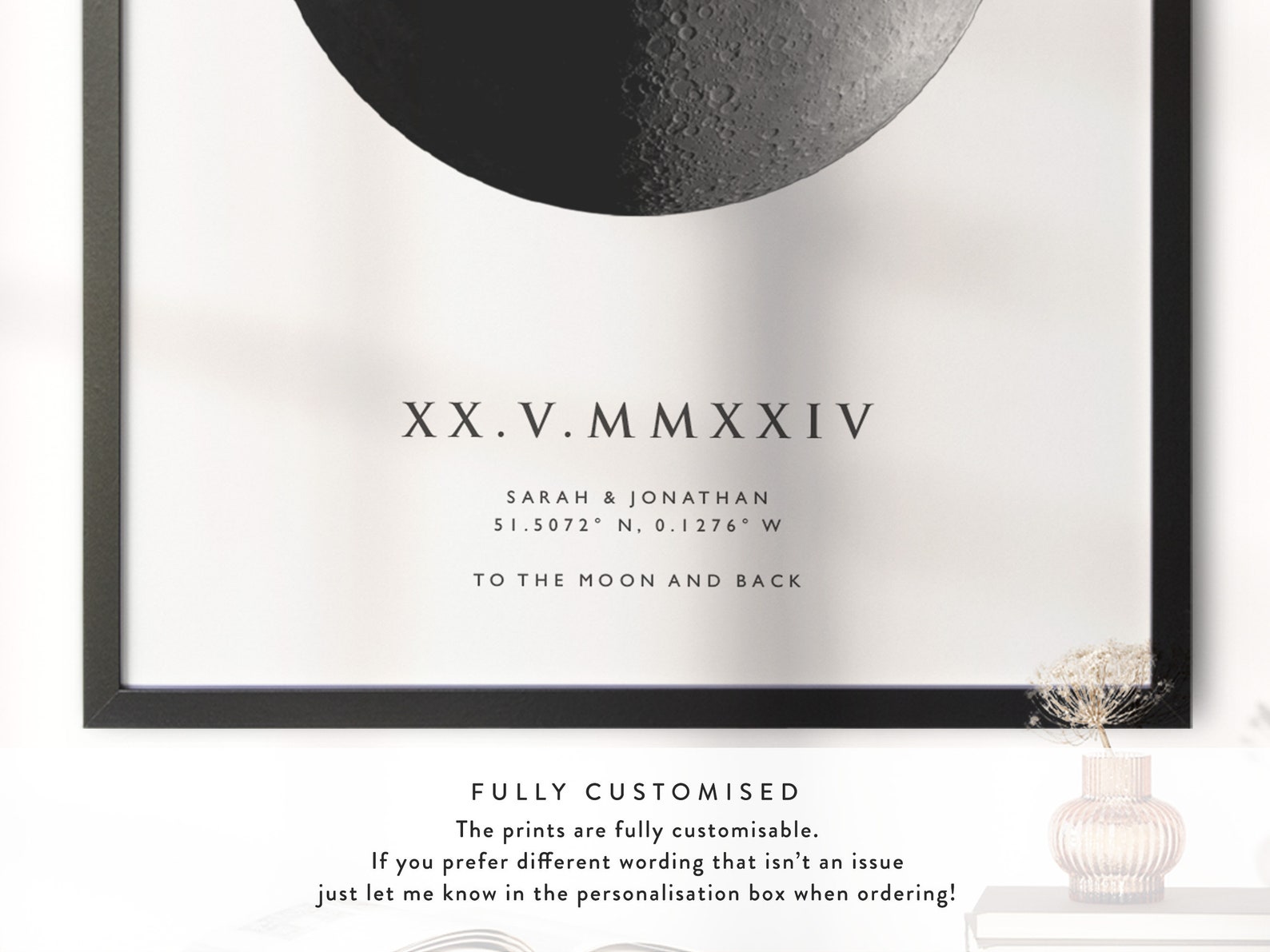 Personalised Moon Phase Prints, the Night We Married, Gift for Mum Dad ...