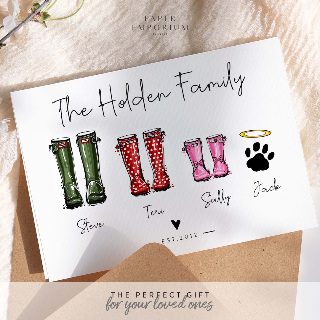 Personalised Family Wellie Boot Card: Custom Portrait, Birthday ...