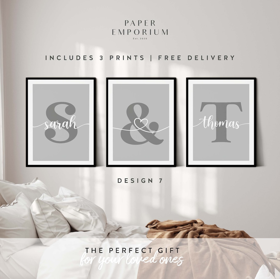 Initial Wall Prints for the Bedroom | Couples Wall Print | Personalised ...