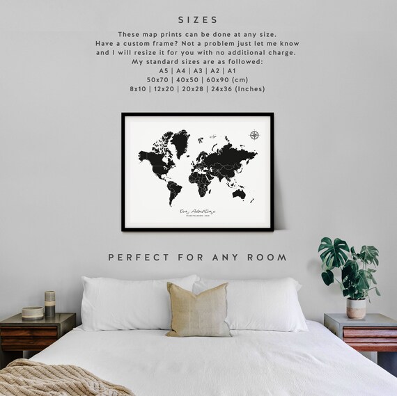 Custom World Map Wall Decor Custom Wordng and Colour Map | Etsy