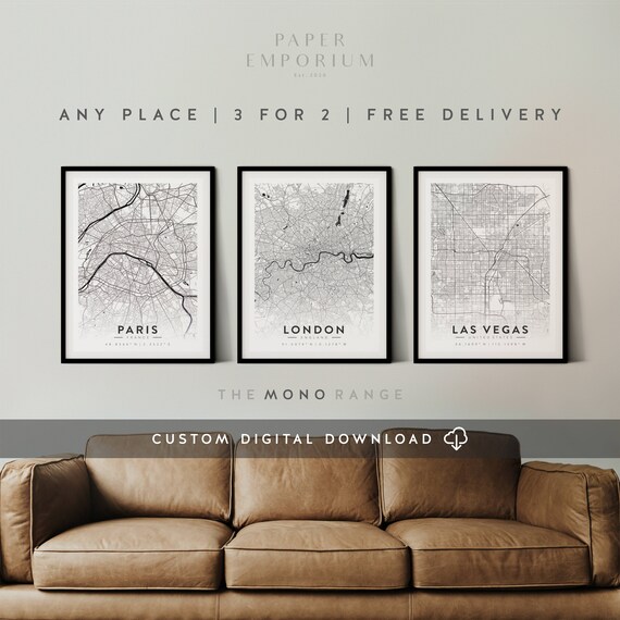 Custom Digital Download Map Prints Any Location 3 for 2 - Etsy