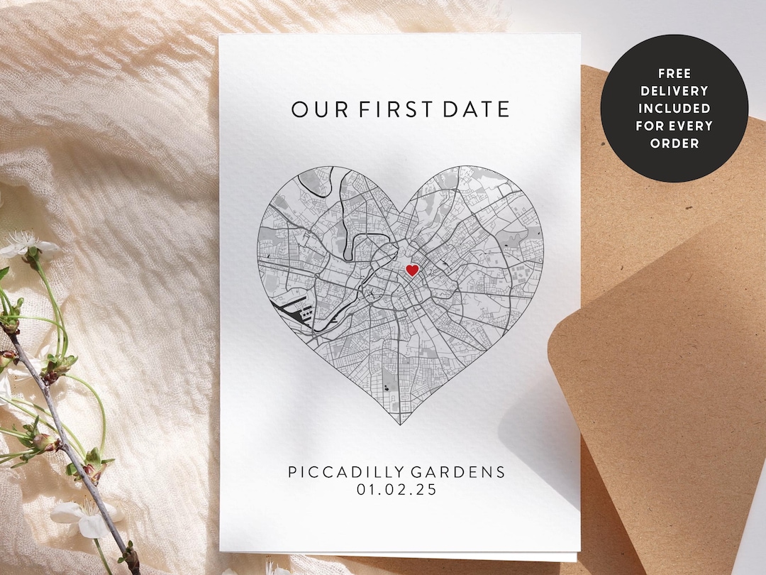 Custom Map Anniversary Card: Our First Date Location (mugs and Framed ...