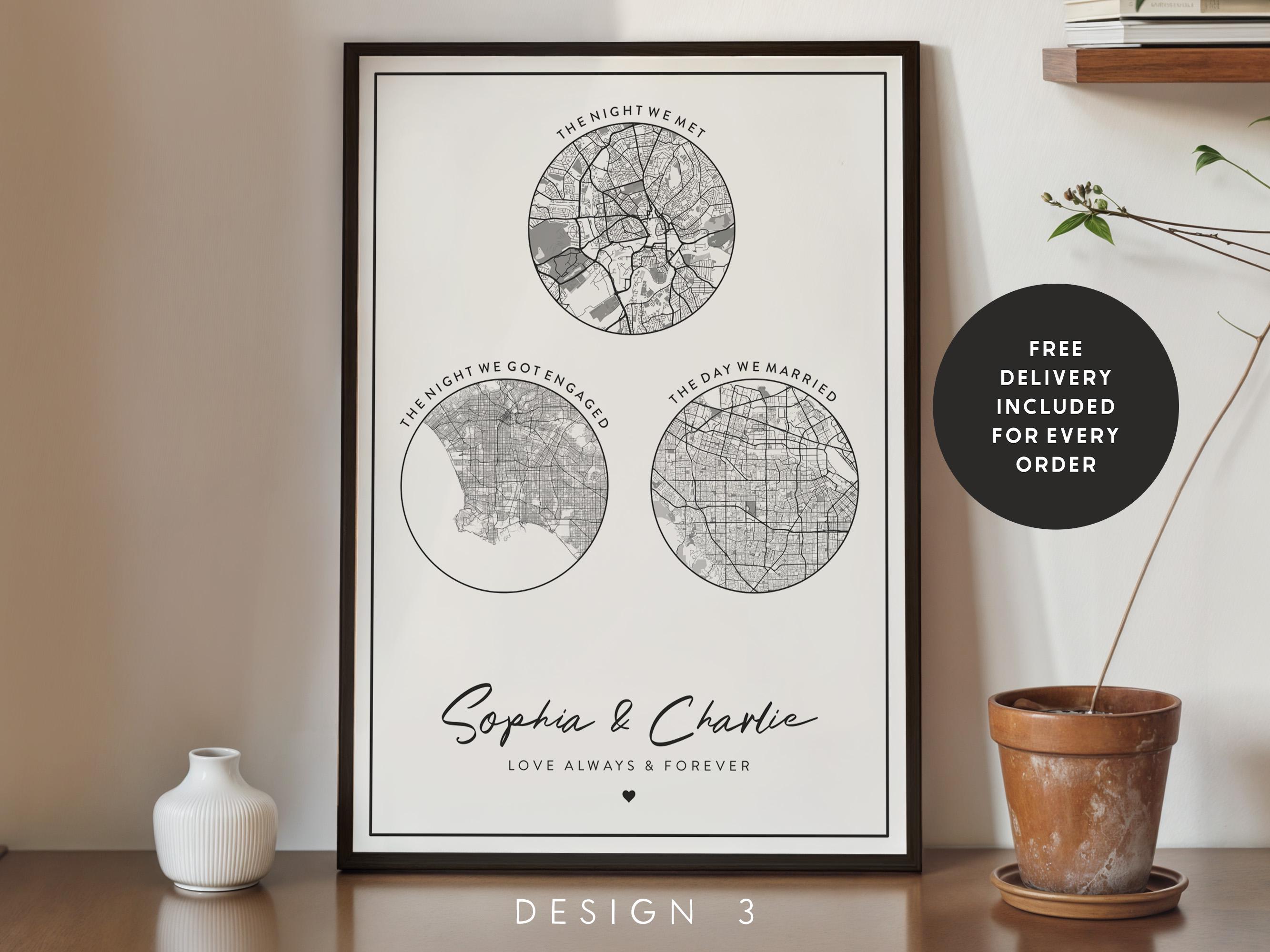 Couples Map Anniversary Print, Personalised Valentines - Heart Map ...