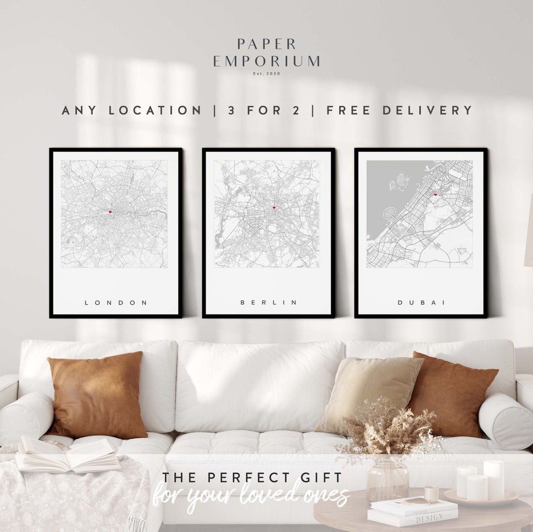 Custom Map Prints With 3 for 2 Offer - Any Location, - City Print, City ...