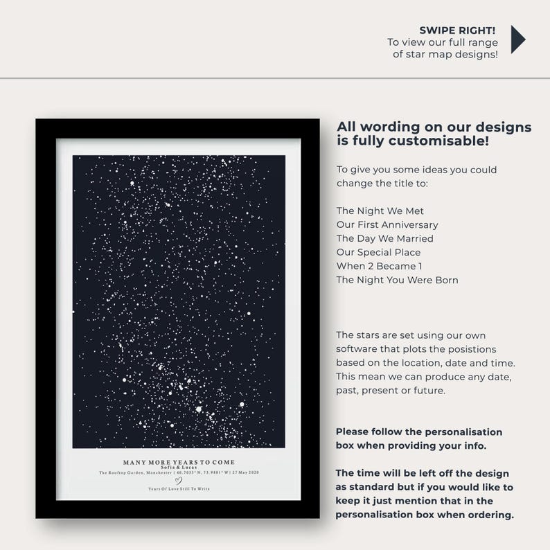 Personalised Anniversary Star Map, Custom Night Sky Print, Romantic ...