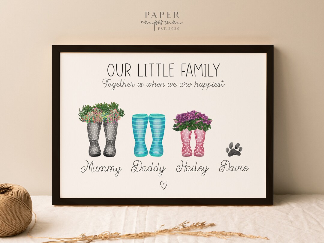 Custom Family Wellie Boot Print, Gift for Mum or Family. Personalised ...