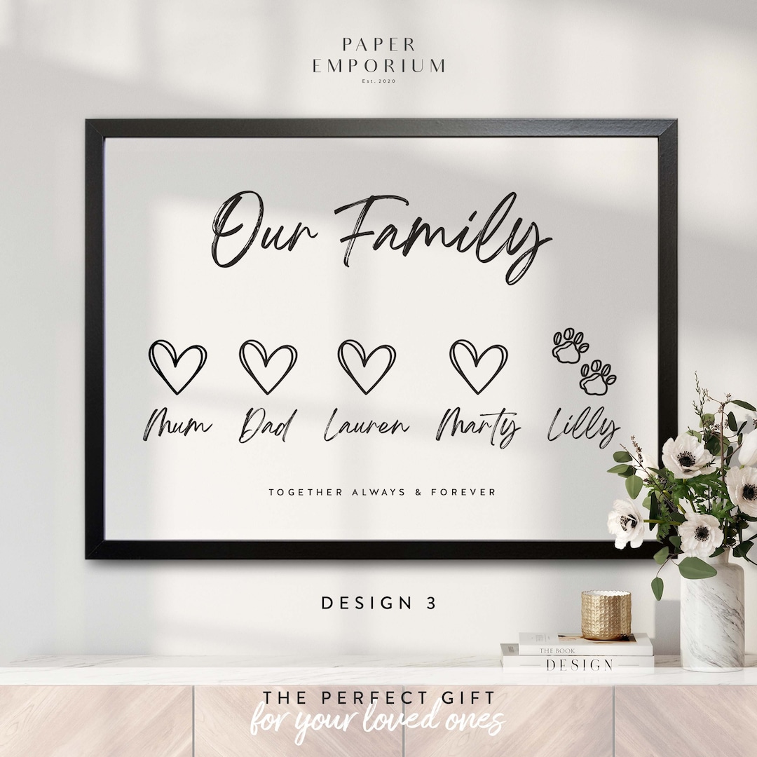 Love Heart Family Print, Fully Custom Print for Family, Mothers Day ...