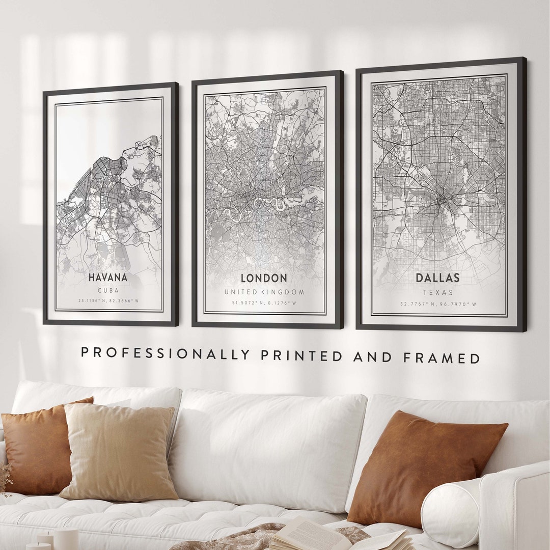 Framed Custom Map Prints of Any Town or City Location, - Framed, City ...
