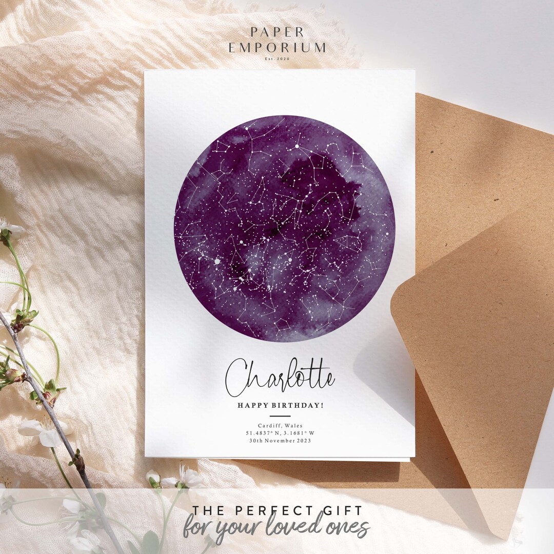 Star Map Birthday Card Custom Occasion Birthday, Anniversary Card ...
