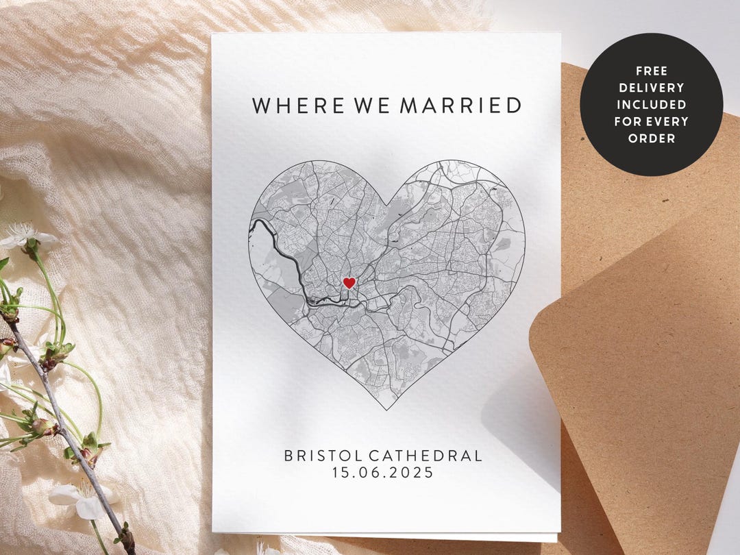 Custom Map Card: Anniversary, Valentine's Day, or Birthday Gift (wall ...