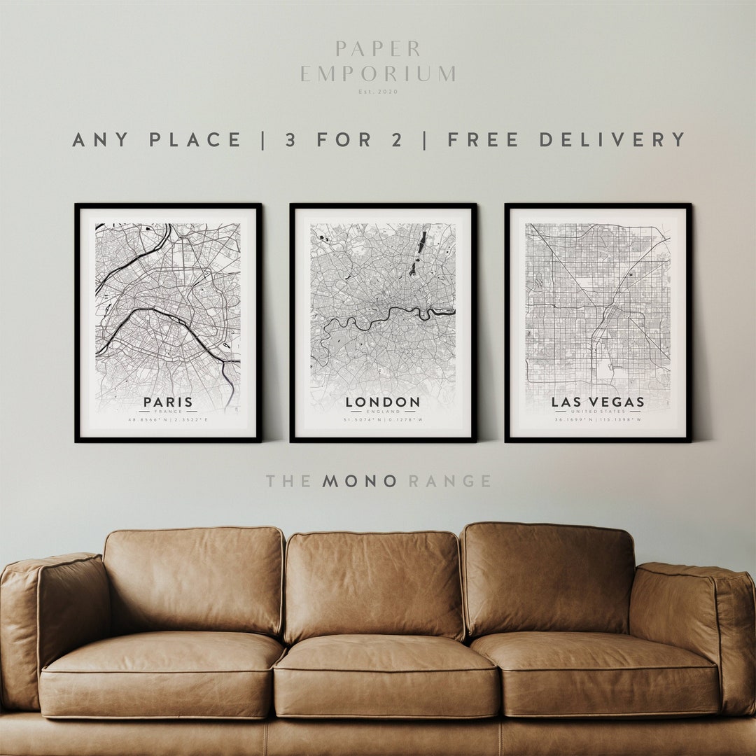 Custom Map Print - 3 for 2, Personalised City Map Print, Any Location ...