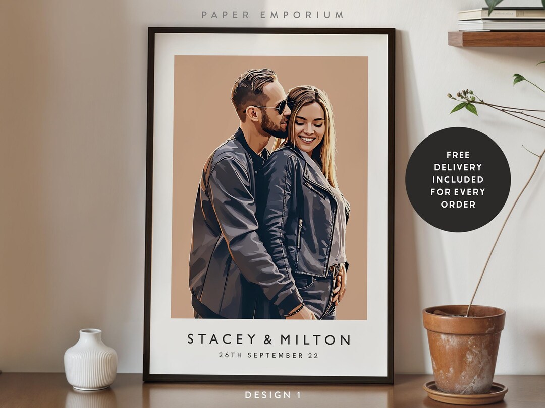Personalised Couple Photo Illustrated Print, Styalised, Vectorised ...