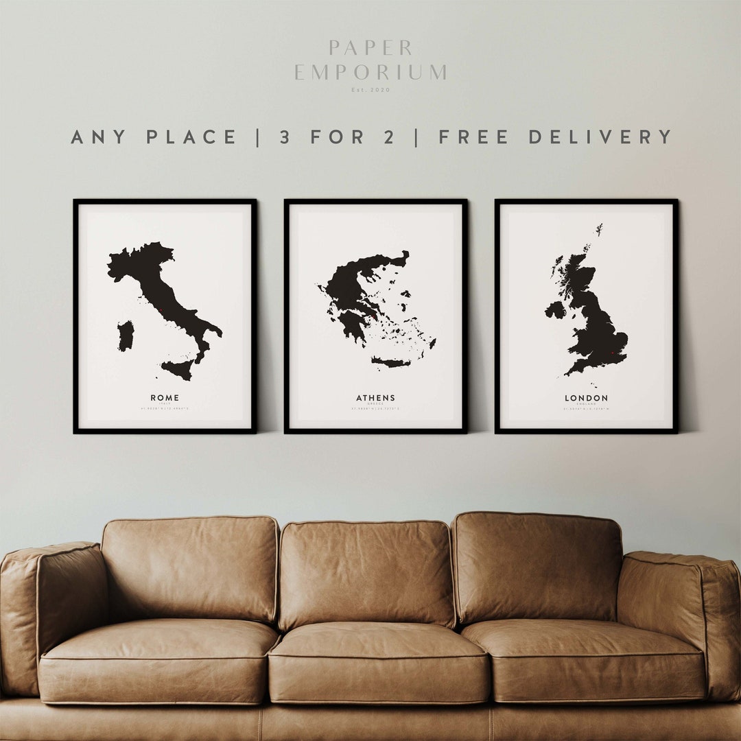 Custom Country Map Prints 3 for 2 Offer and Any Location, 3 for 2 Offer ...