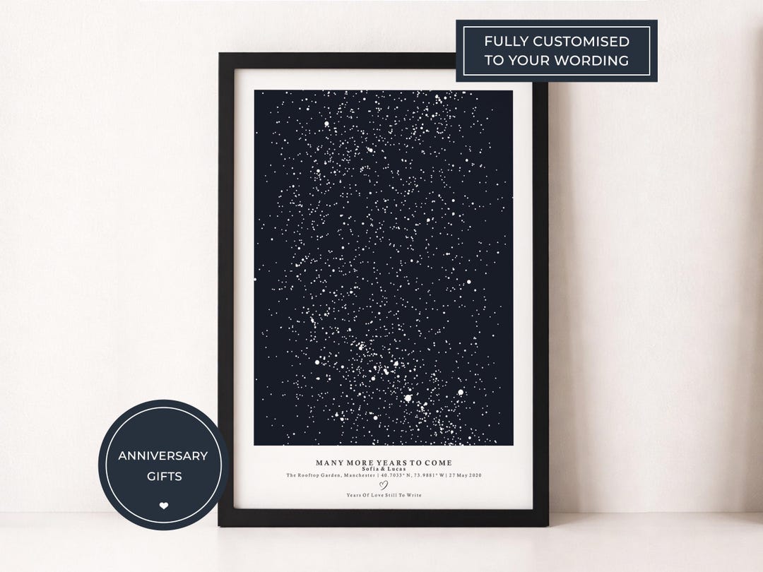 Personalised Anniversary Star Map, Custom Night Sky Print, Romantic ...
