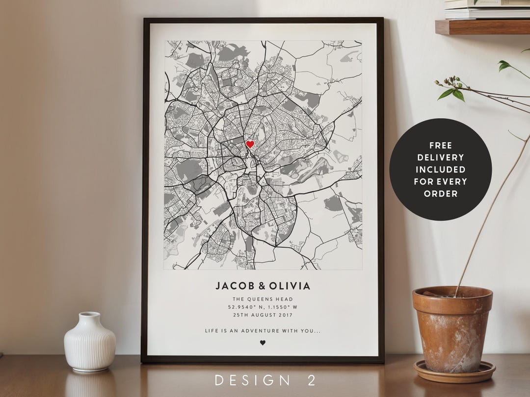 Personalized Couple Map Print - Engagement, Anniversary Gift, Print for ...