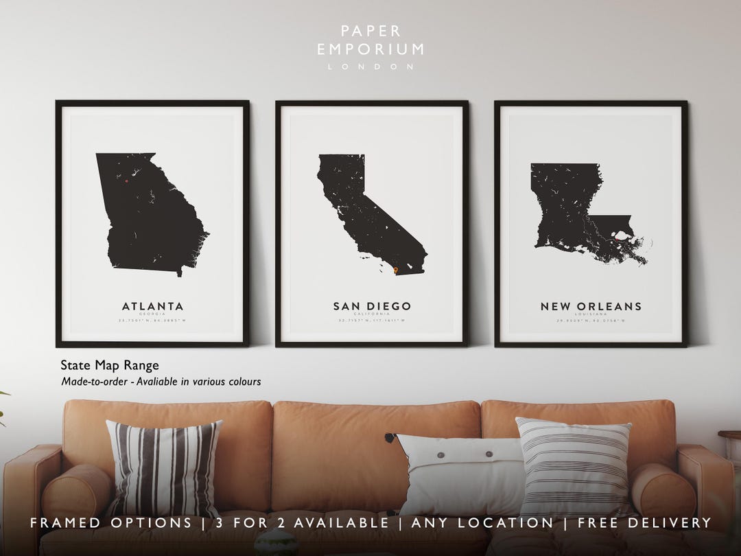 Personalised State Prints for Home - Custom to Any Location - Framed ...