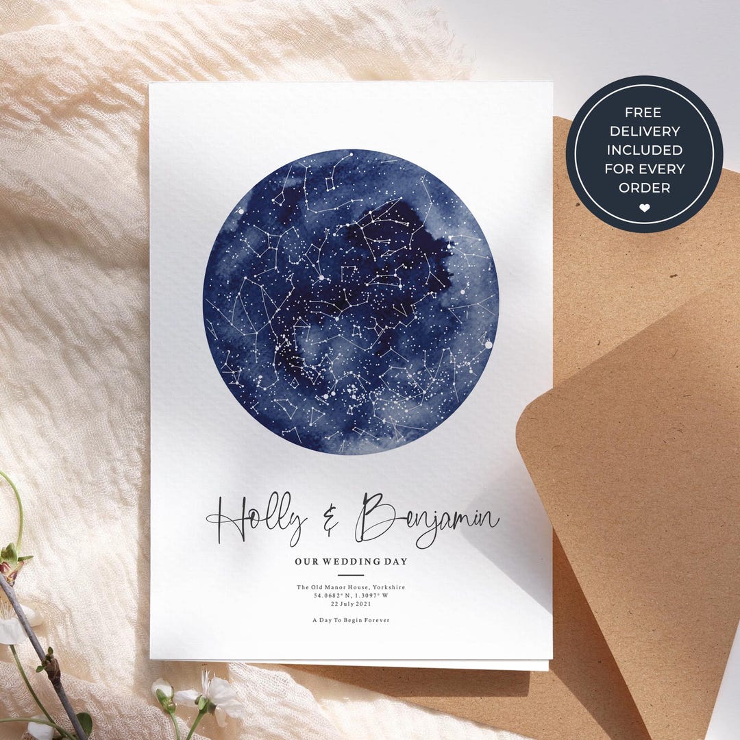 Wedding Star Map Greeting Card, Personalised Night Sky Wedding Card ...