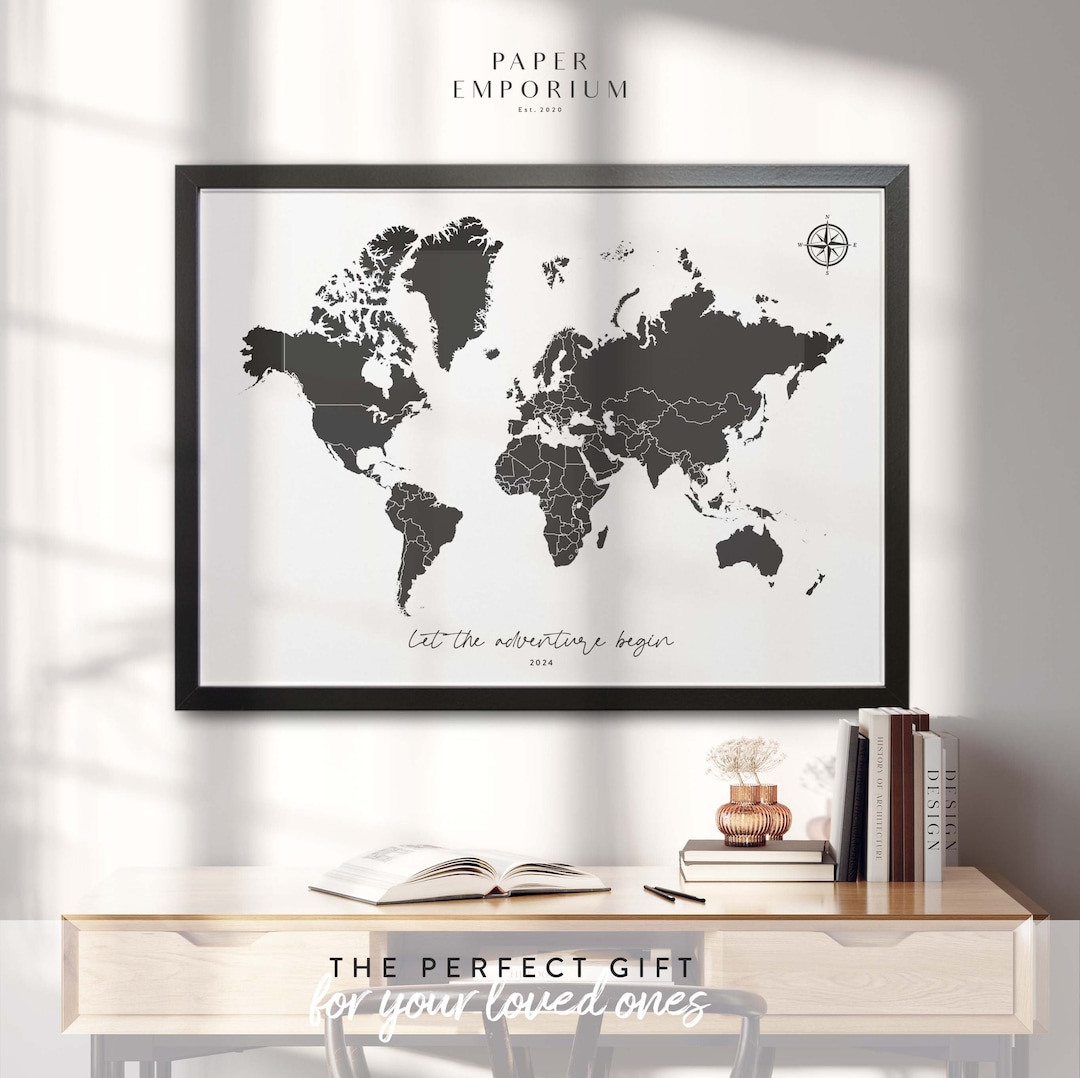 Custom World Map Wall Decor - Custom Wordng and Colour - Map Prints ...
