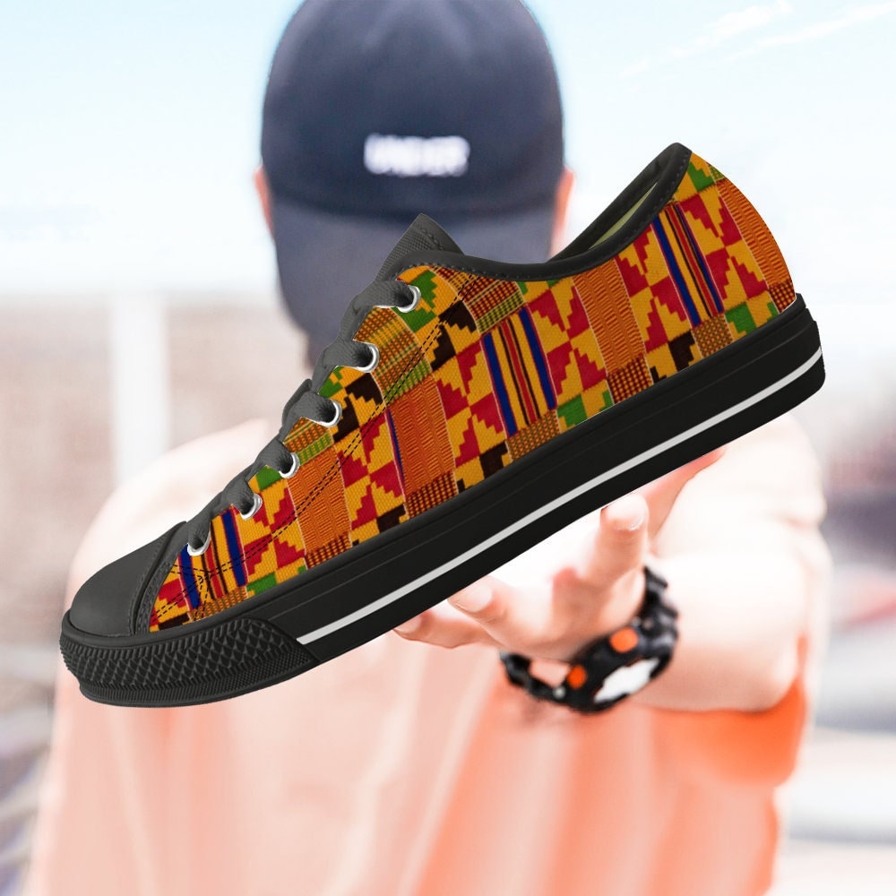 Kente African Custom Shoes Unisex Black Low Top Canvas Shoes - Etsy