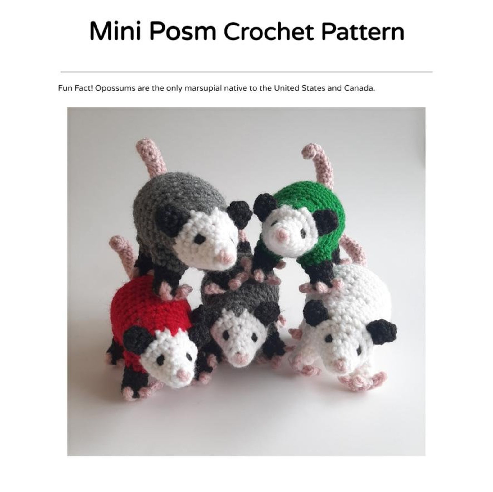 Mini Opossum Crochet Pattern English PDF Digital Download - Etsy