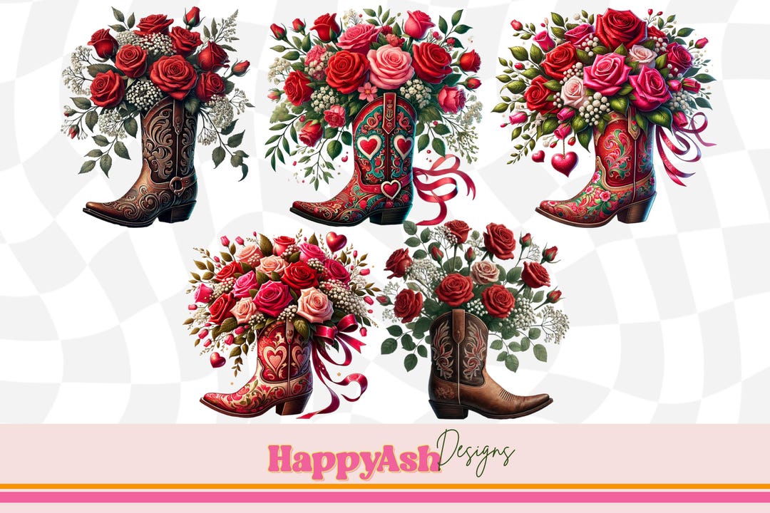 Valentine Cowboy Boot Bouquet PNG Bundle | Western Valentine Clipart ...