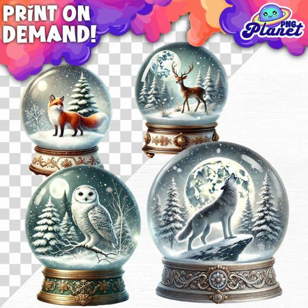 Woodland Animal Snow Globe PNG - Christmas Clipart, Winter Snow Globe ...