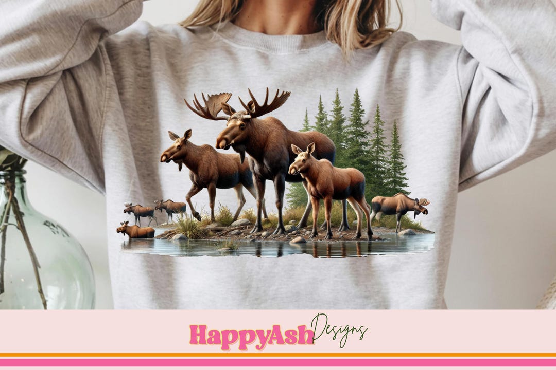 Moose Family Sublimation Hunting PNG Wildlife Bull Moose PNG Hunter ...